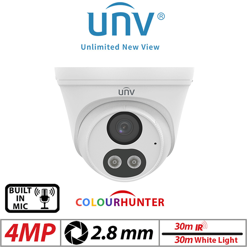 Uniview 4MP Turret Network Camera – ColorHunter, 24/7 Color, Mic, 2.8mm ...