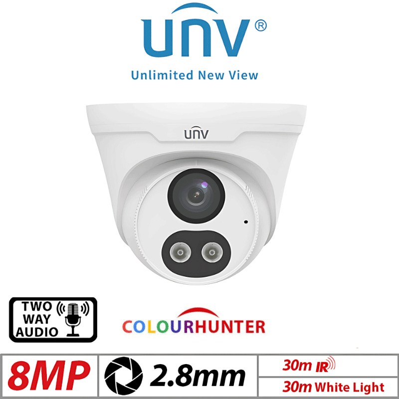 Uniview 8MP Turret Network Camera - Dual-Light, HD, 2-Way Audio, 2.8mm ...