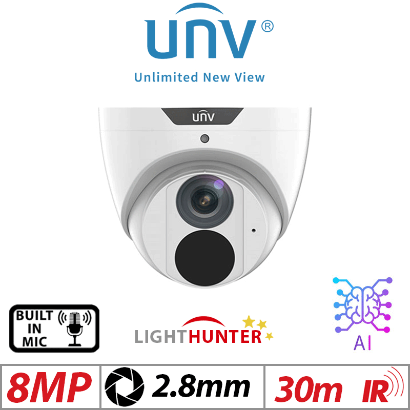 Uniview 8MP Fixed Dome Network Camera – Lighthunter, IR, 2.8mm, White (UNV-IPC3618SB-ADF28KM-I0 ...