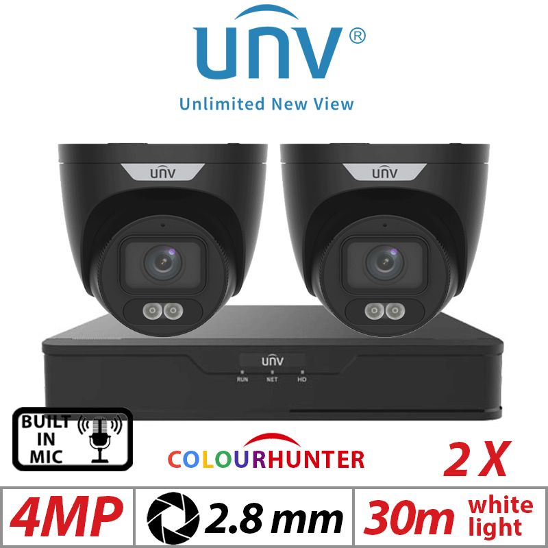 4MP 4CH UNIVIEW IP KIT - 2X HD COLORHUNTER FIXED EYEBALL NETWORK CAMERA BLACK 2.8MM UNV ...