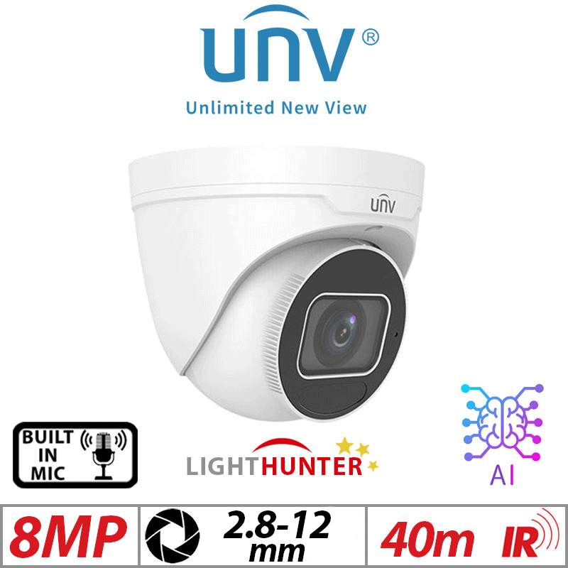 8MP UNIVIEW INTELLIGENT LIGHTHUNTER TURRET NETWORK CAMERA WITH BUILT IN ...
