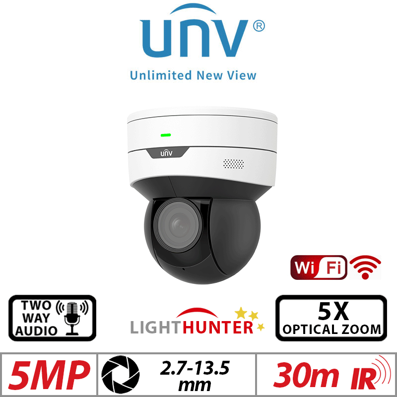 Uniview 5MP Mini PTZ Camera – Lighthunter, Wi-Fi, IR, White (IPC6215SR-X5PAEW-VG) ∙ Doris CCTV