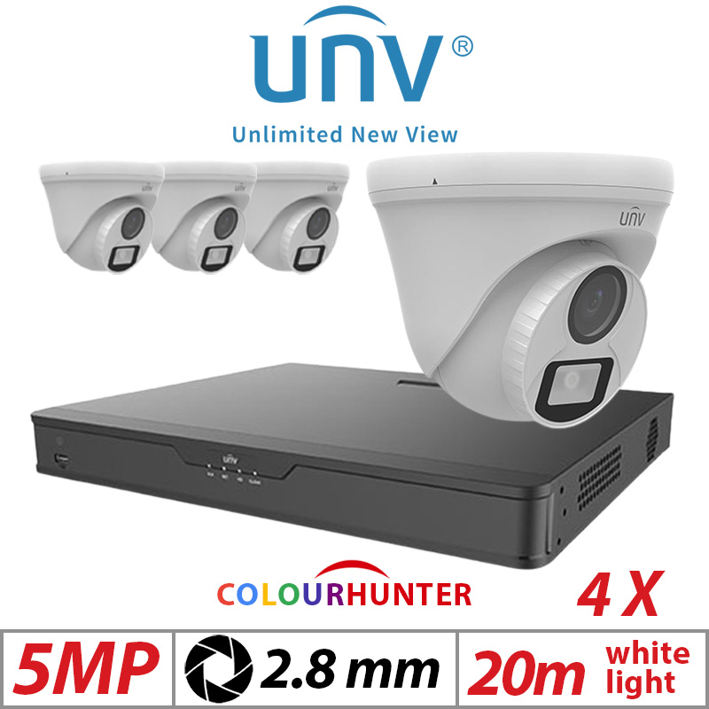 Uniview 5MP 4CH BNC Kit – 4x ColorHunter 24/7 Color HD Turret Analog ...