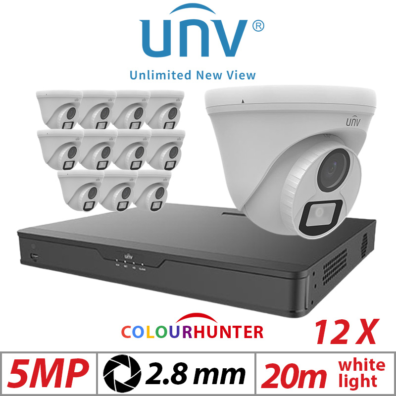 5MP 16CH UNIVIEW BNC KIT - 12X COLOURTHUNTER - 24/7 COLOUR - HD TURRET ANALOG CAMERA 2.8MM UAC ...