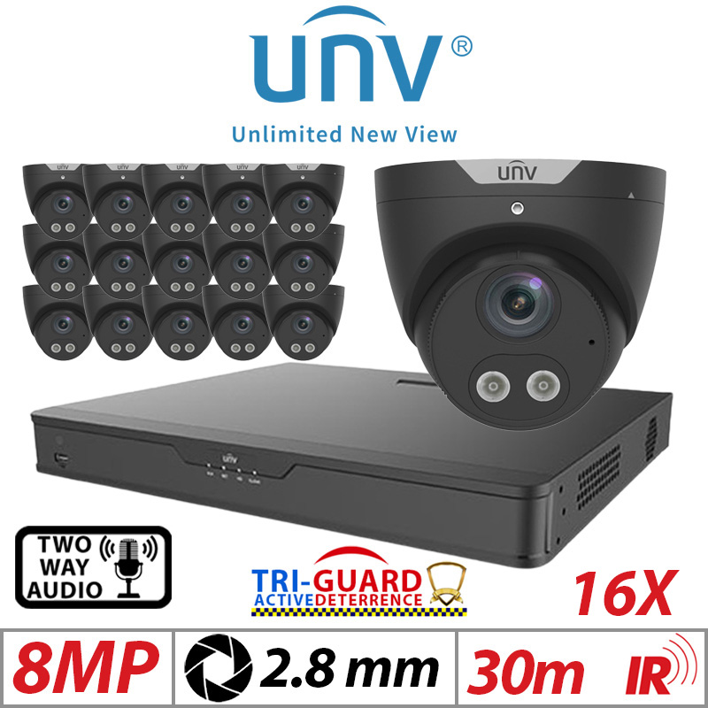 8MP 16CH UNIVIEW IP KIT - 16X TRI-GUARD COLORHUNTER - 24/7 COLOUR - HD IR TURRET NETWORK CAMERA ...