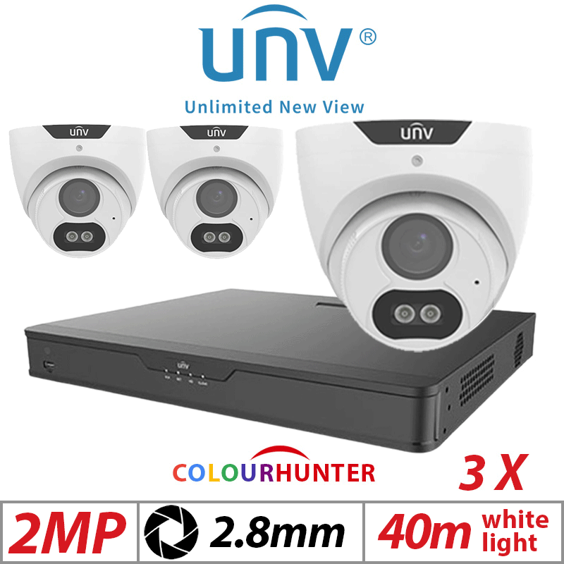 2MP 4CH UNIVIEW BALUN KIT - 3X COLOURTHUNTER - 24/7 COLOUR - HD TURRET ...