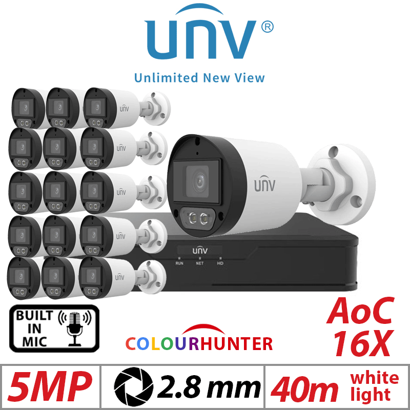 5MP 16CH UNIVIEW - 16X UNIVIEW COLOR HUNTER - 24/7 COLOR- HD FIXED MINI BULLET ANALOG WITH BUILT ...