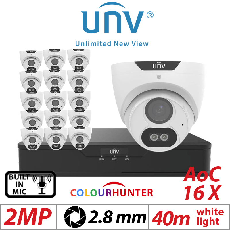 2MP 16CH UNIVIEW KIT - 16X COLORHUNTER - 24/7 COLOR IMAGES - BUILT-IN MIC - HD FIXED TURRET ...