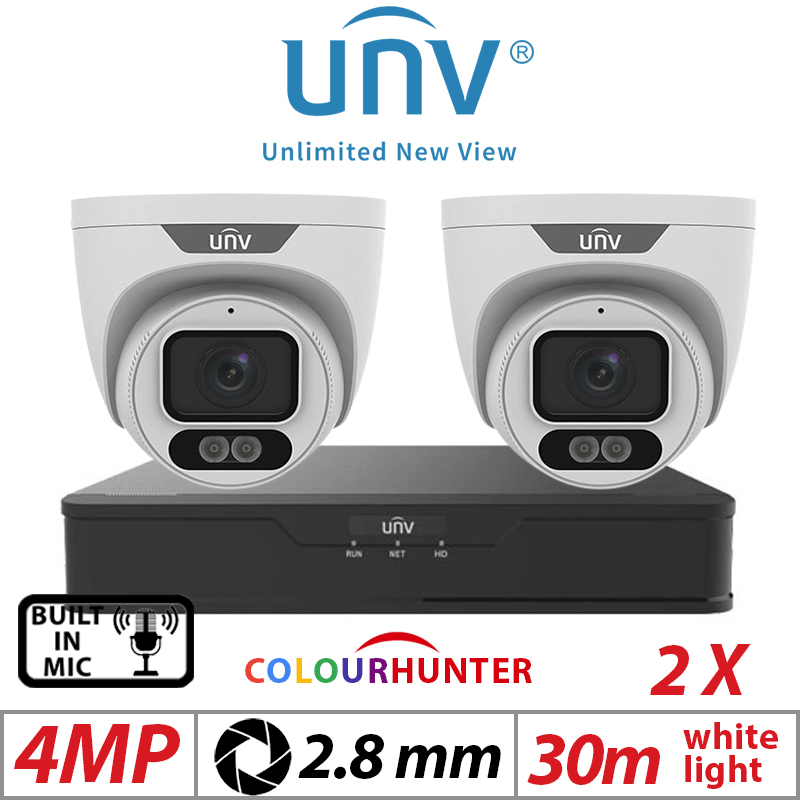 4MP 4CH UNIVIEW KIT - 2X - HD COLORHUNTER FIXED EYEBALL NETWORK CAMERA WHITE 2.8MM UNV-IPC3624LE ...