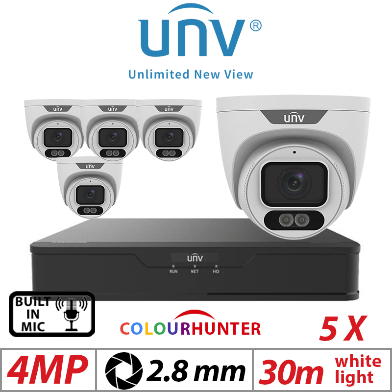 4MP 8CH UNIVIEW KIT - 5X - HD COLORHUNTER FIXED EYEBALL NETWORK CAMERA WHITE 2.8MM UNV-IPC3624LE ...