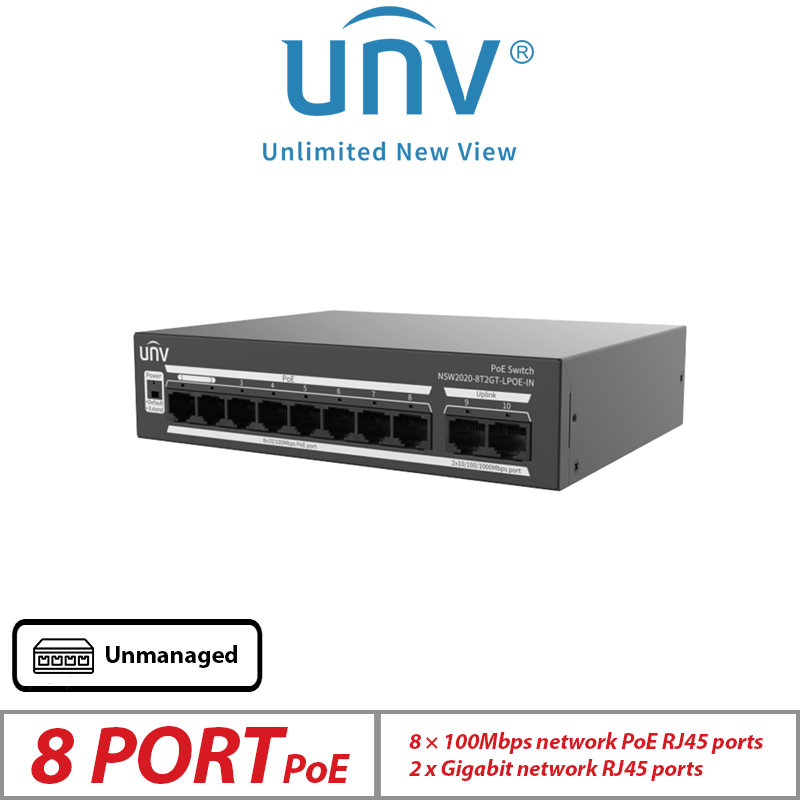 Uniview 10-Port Unmanaged PoE Switch – 8 PoE + 2 Uplink Ports (NSW2020 ...