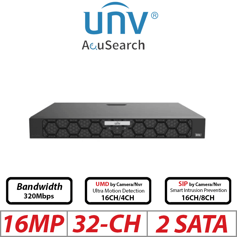 UNIVIEW 16MP 32CH 2-SATA NON-POE NVR WITH BUILT-IN AI – ULTRA 265/H.265 ...