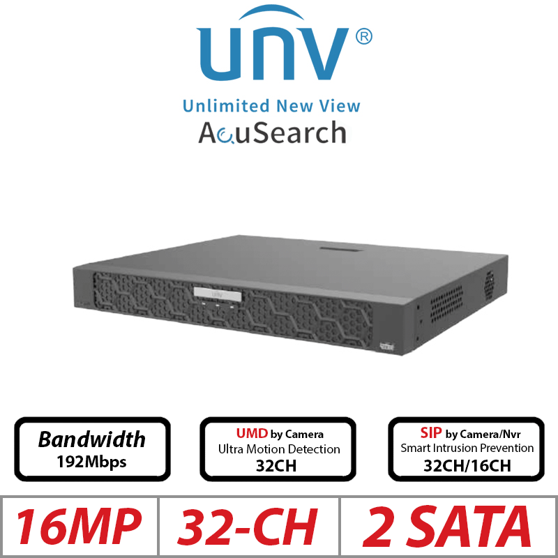 UNIVIEW 16MP 32CH NON-POE 2-SATA NVR – VIDEO CONTENT ANALYSIS, ULTRA ...