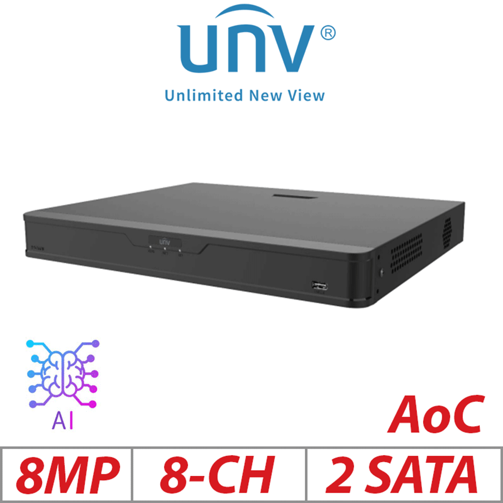 Uniview 8MP 8CH 2-SATA XVR – 4CH AI Human Detection, 8CH Ultra Motion ...