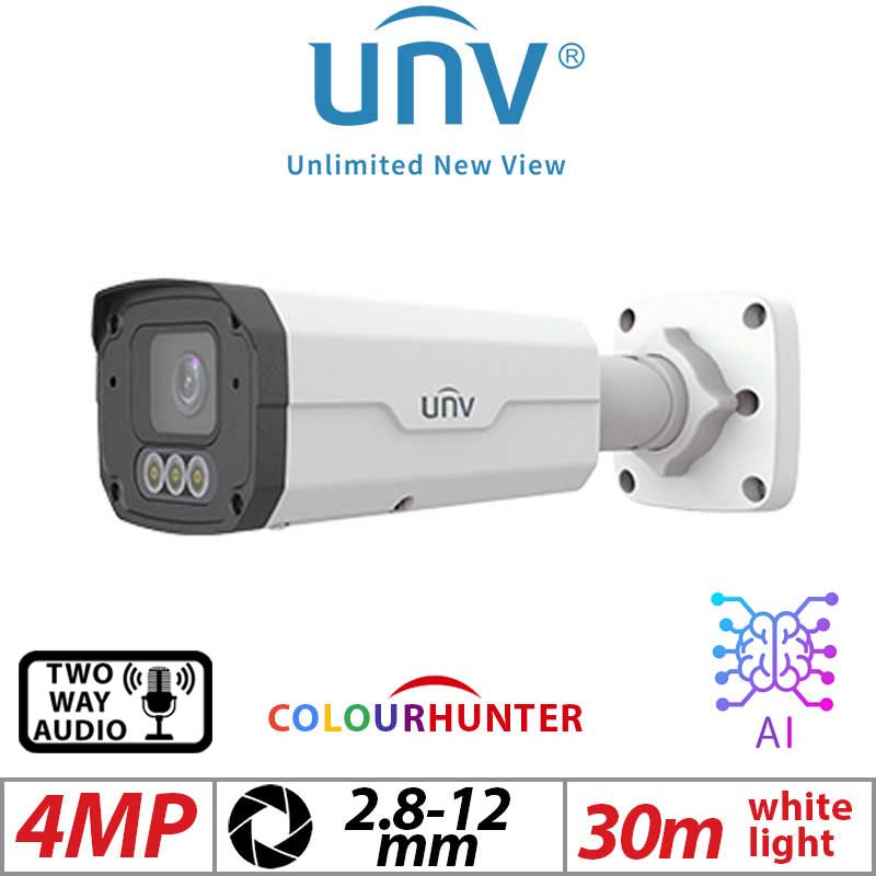 Uniview 4MP Bullet Network Camera – ColorHunter, Dual-Illuminators, AI, 2.8-12mm (IPC2324SE-ADZK ...