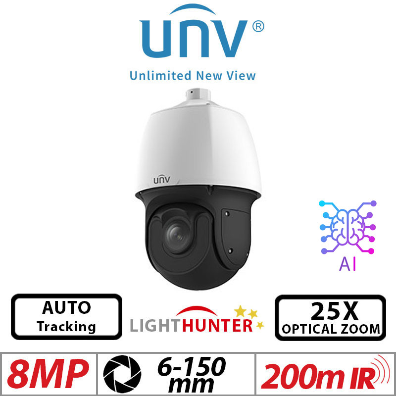 Uniview 8MP PTZ Camera – Lighthunter, 25X Zoom, Auto-Tracking, AI (IPC6658SR-X25-VF) ∙ Doris CCTV